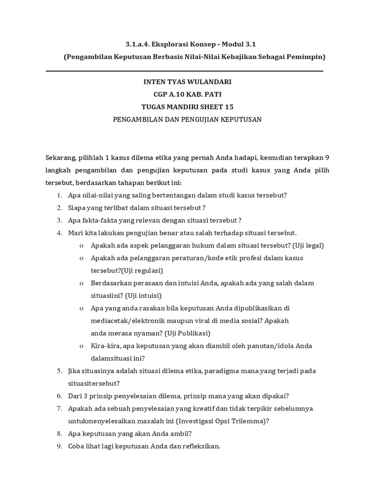 EKSPLORASI KONSEP Modul 3.1 - Tugas Mandiri SHEET 15 - INTEN | PDF