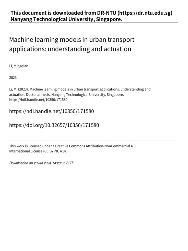 Thesis - Machine Learning Models in Urban Transport Applications Understanding and Actuation ...
