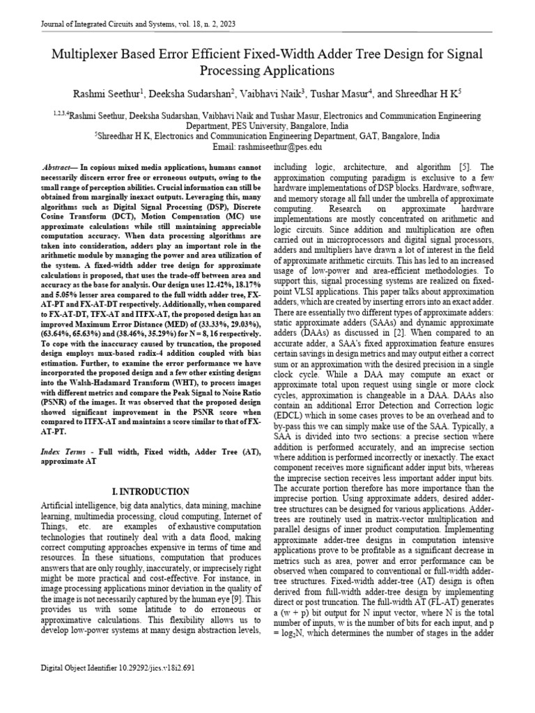 Multiplexer Based Error Efficient Fixed Width Adder Tree Design For 5223