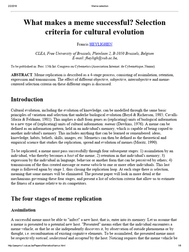 Effective Selection Criteria for Memes | PDF | Business