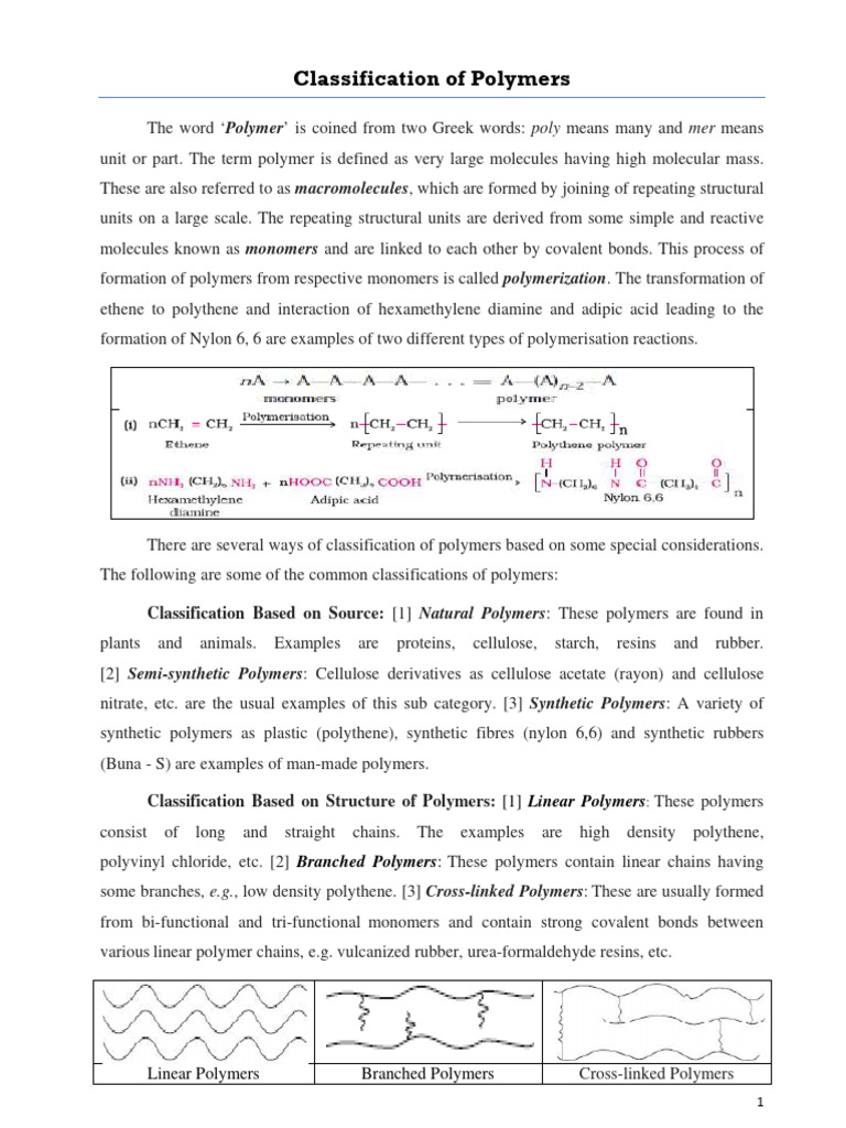 Classification of Polymers | PDF | Polymers | Copolymer