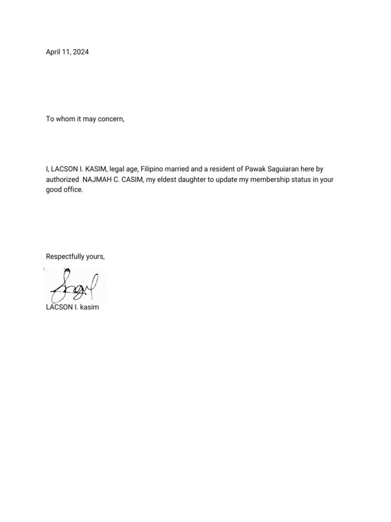 SSS Authorized Letter | PDF