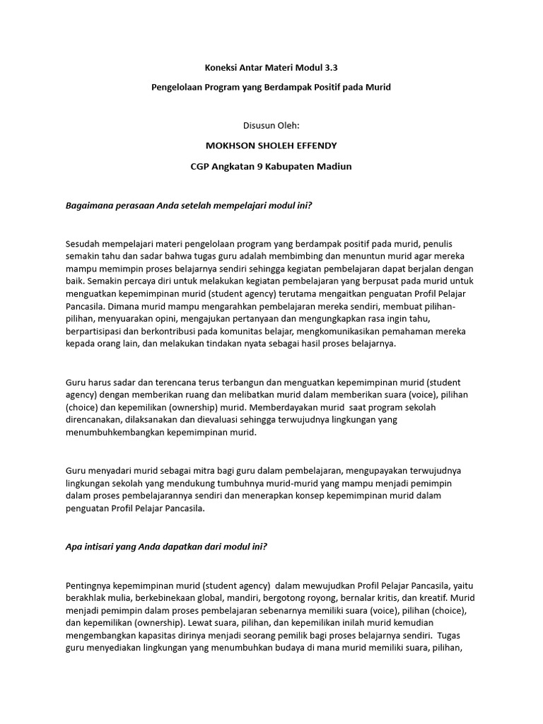 Koneksi Antar Materi Modul 3.3 | PDF