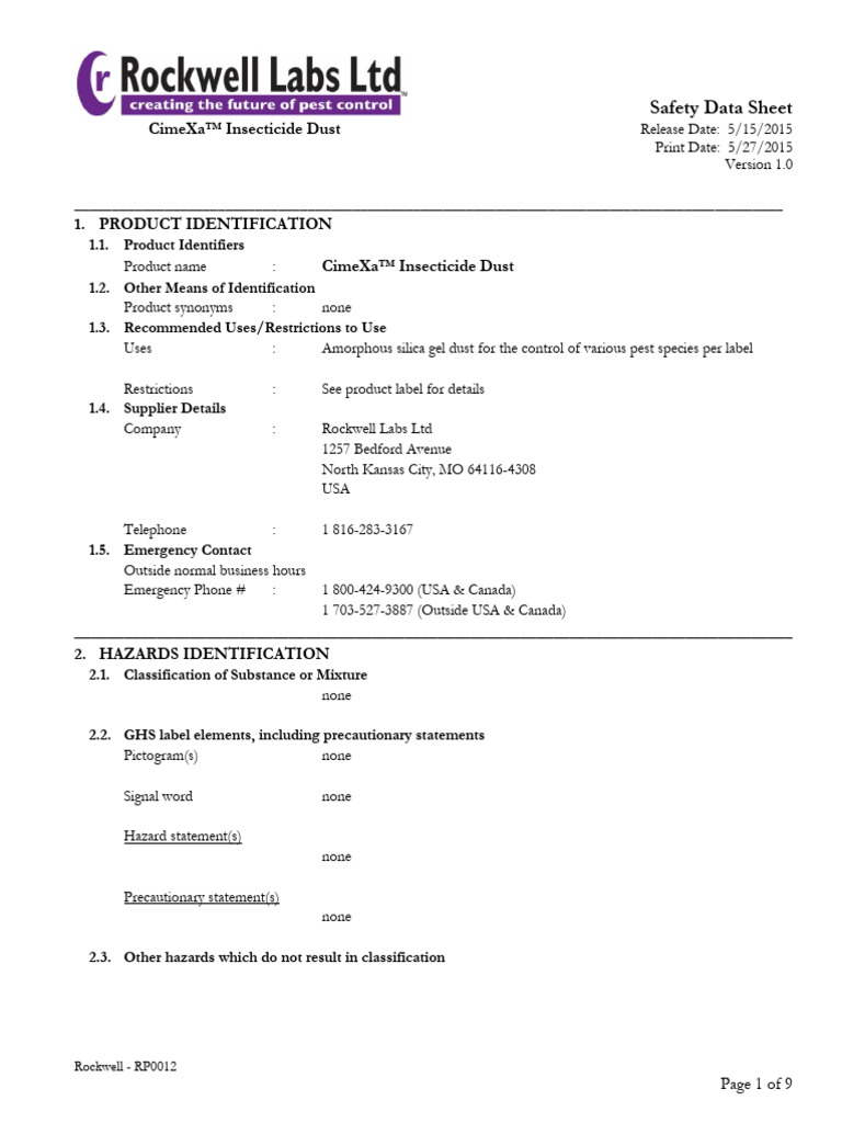 Cimexa Insecticide Dust Sds Pdf Toxicity Dangerous Goods