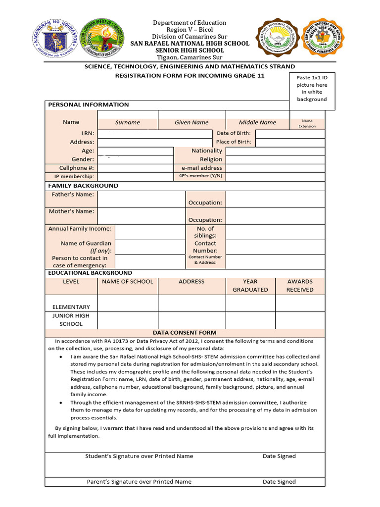 Admission Form Stem | PDF | Science, Technology, Engineering, And ...