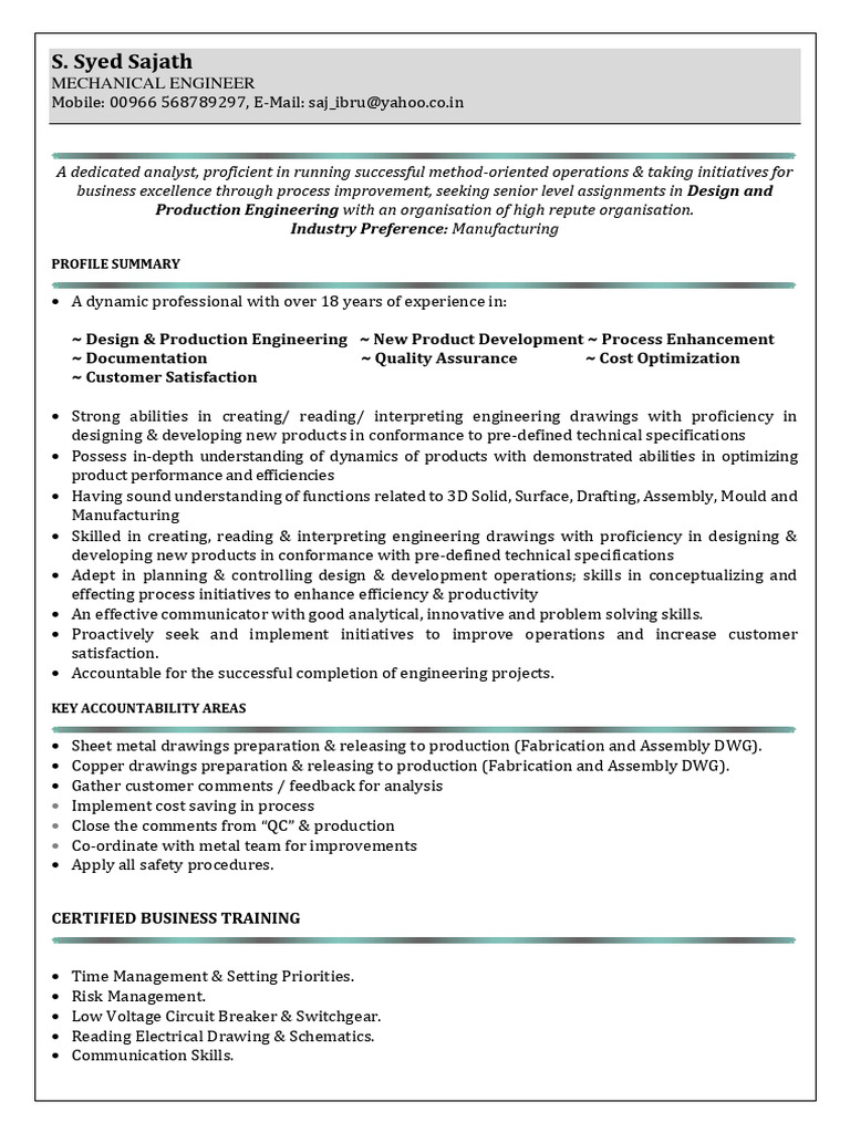 S.Syed Sajath Updated CV | PDF | Specification (Technical Standard ...