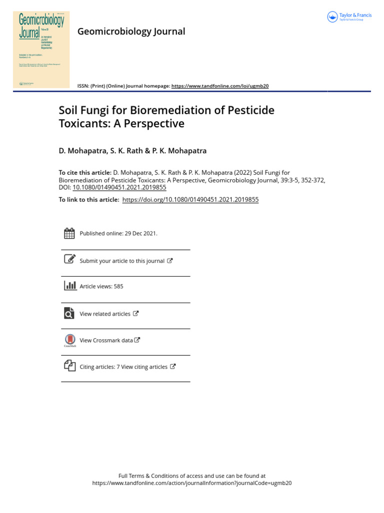 Soil Fungi For Bioremediation of Pesticide Toxicants A Perspective | PDF | Fungus | Soil
