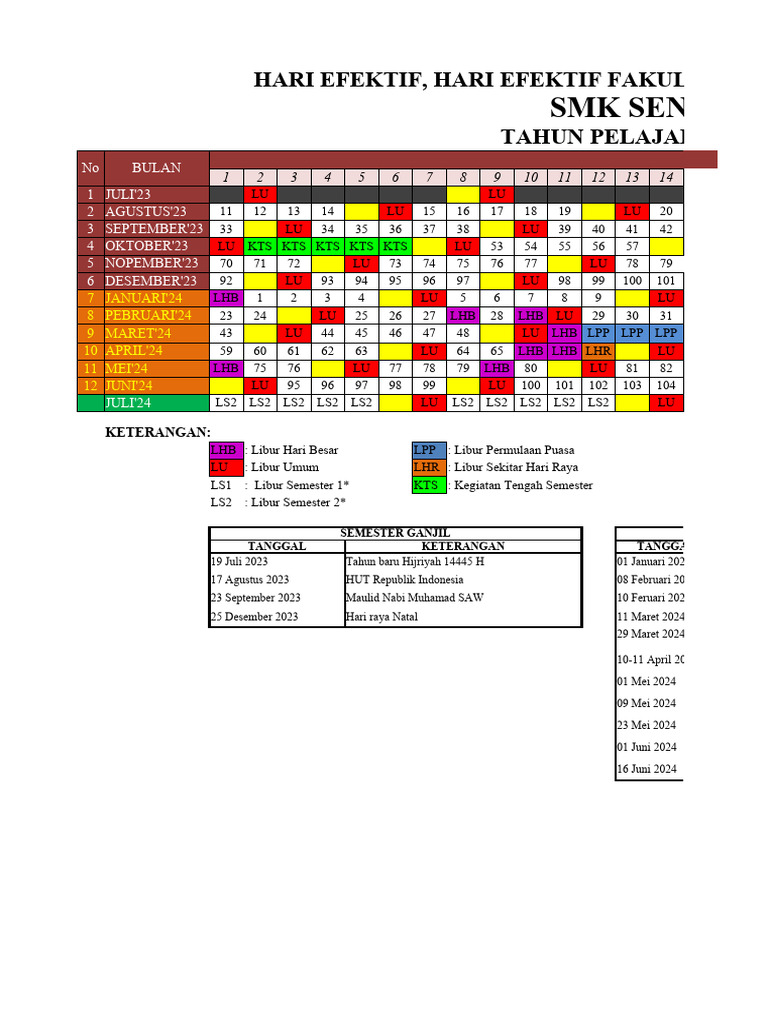 Kalender Pendidikan SMK Senopati Ta 2023-2024 | PDF