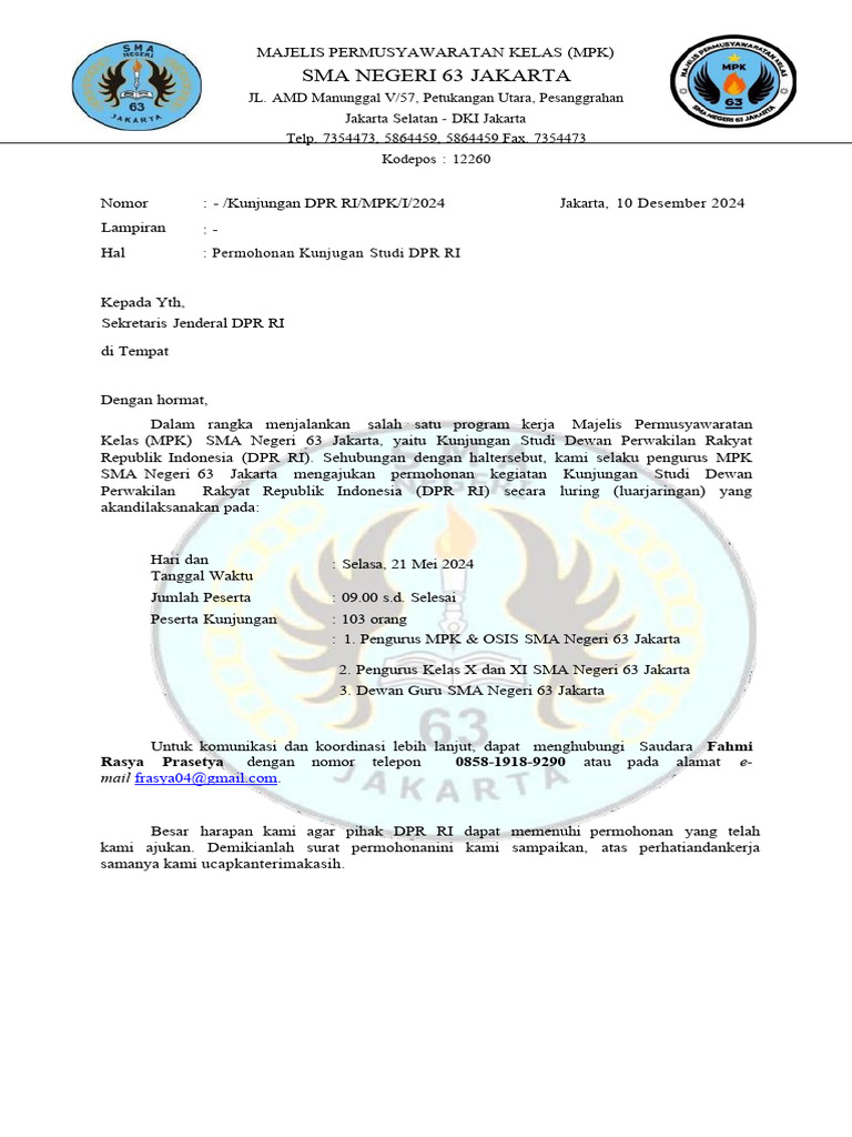 Surat Permohonan DPR 2024 | PDF