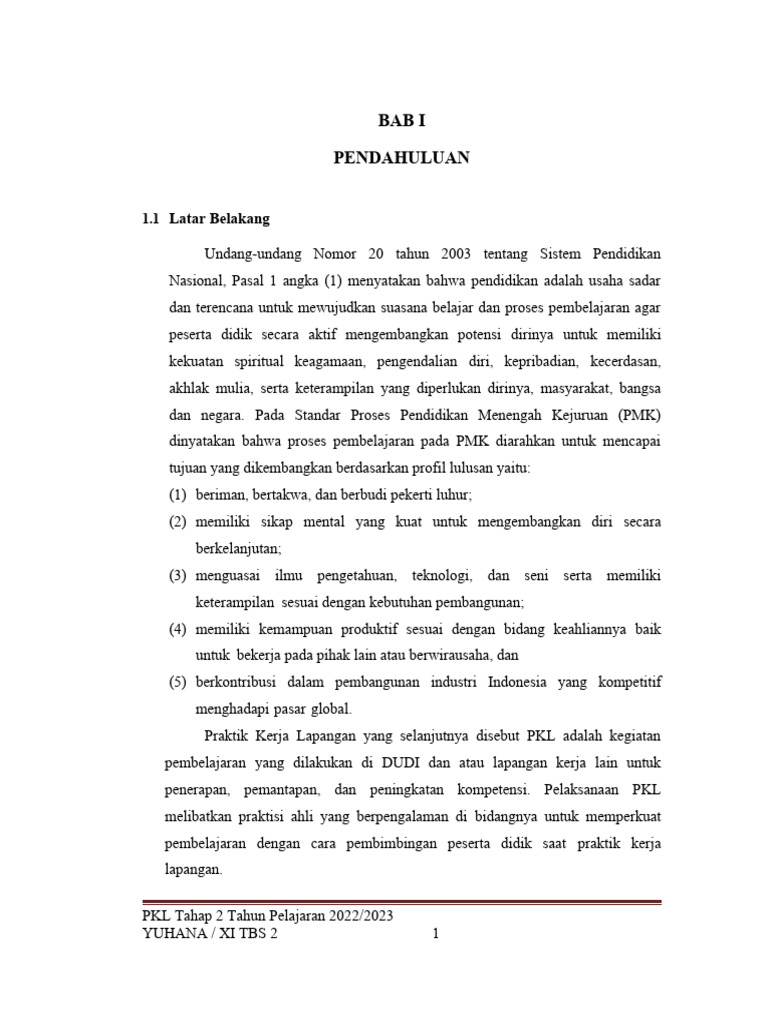 Contoh Laporan (Bab I, Ii, Iii, DP) | PDF