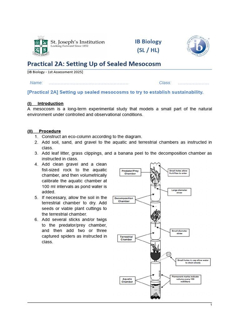 2024 Practical 2A Setting Up of Sealed Mesocosm | PDF | Ecosystem | Natural Environment
