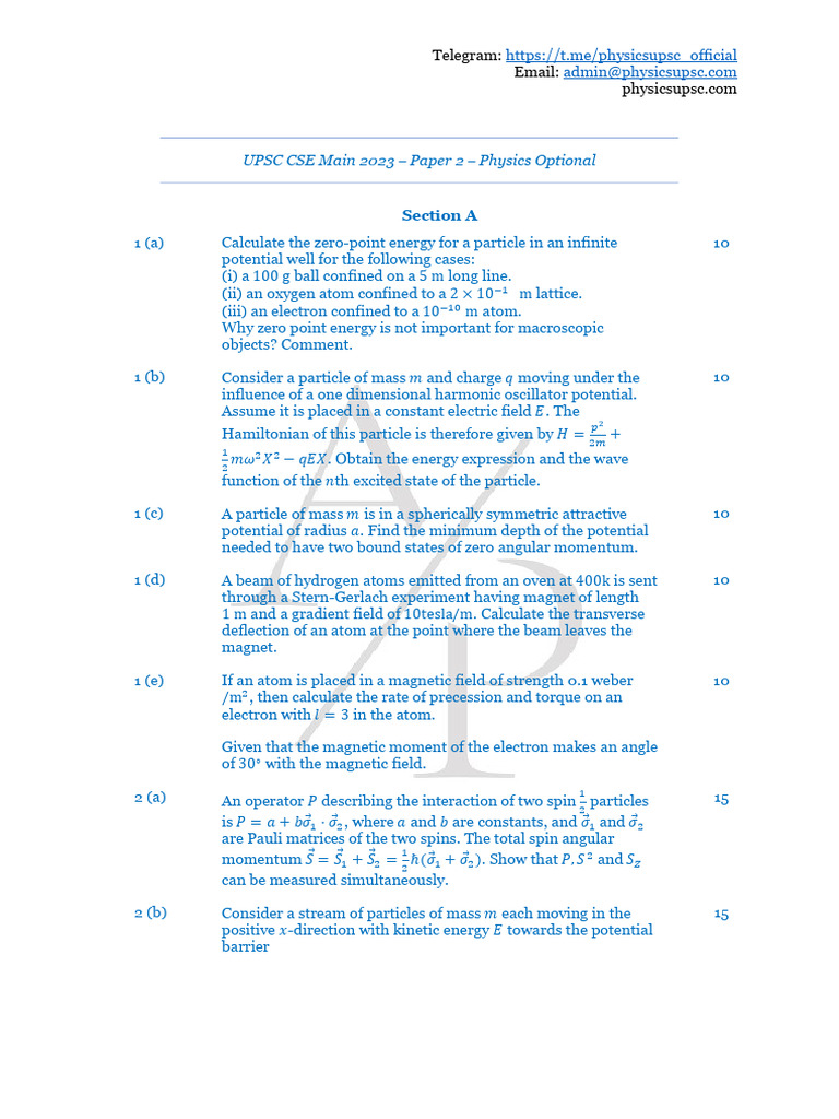 QCAB - Paper 2 - Physics Optional - Abhi Physics | PDF | Electron | Atoms