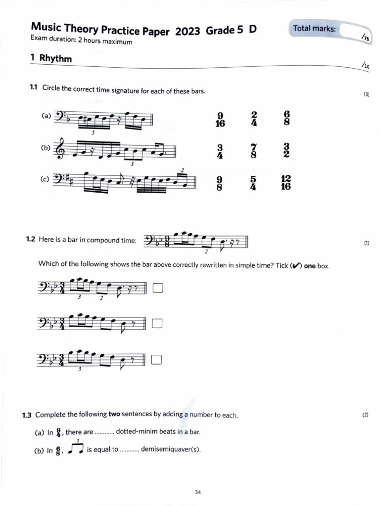 Theory Practice Paper 2023 Grade 5 D | PDF | Pitch (Music) | Interval ...