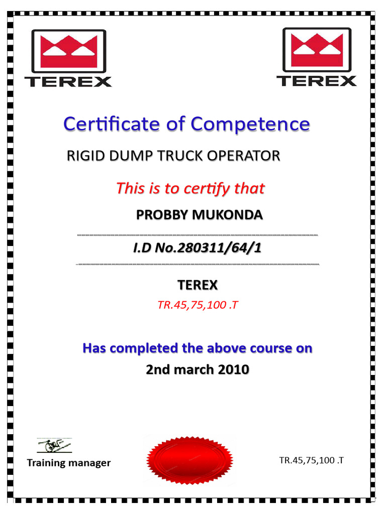 Rigid Dump Truck Operator Certificate | PDF