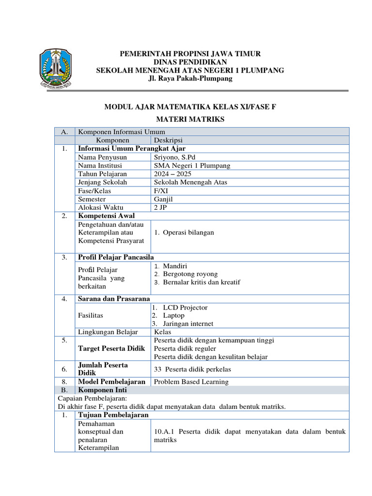 Modul Ajar Matematika Kelas 11 Ganjil Genap 2024 | PDF