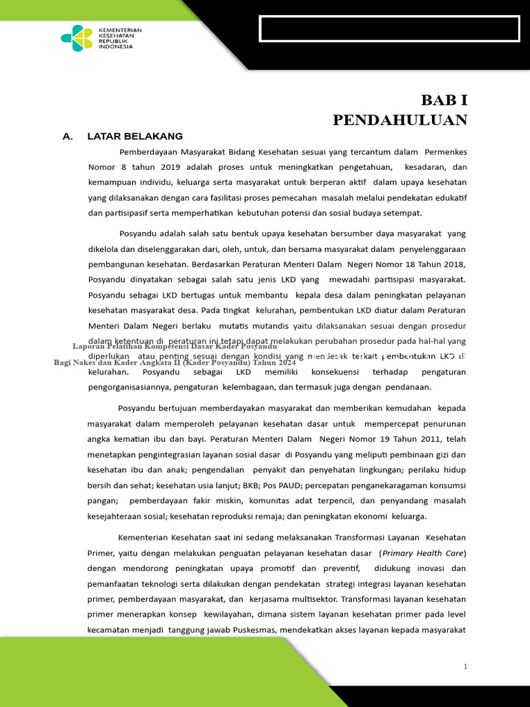 LAPORAN PELATIHAN (Kader Posyandu) | PDF | Kesehatan Holistik