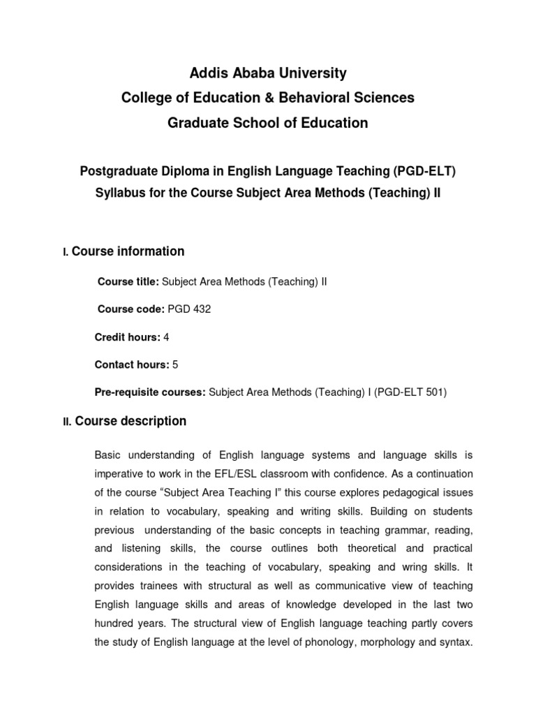 Course Outline - 1289706739subject Area Methodology English Part II PGDE | PDF | Educational ...