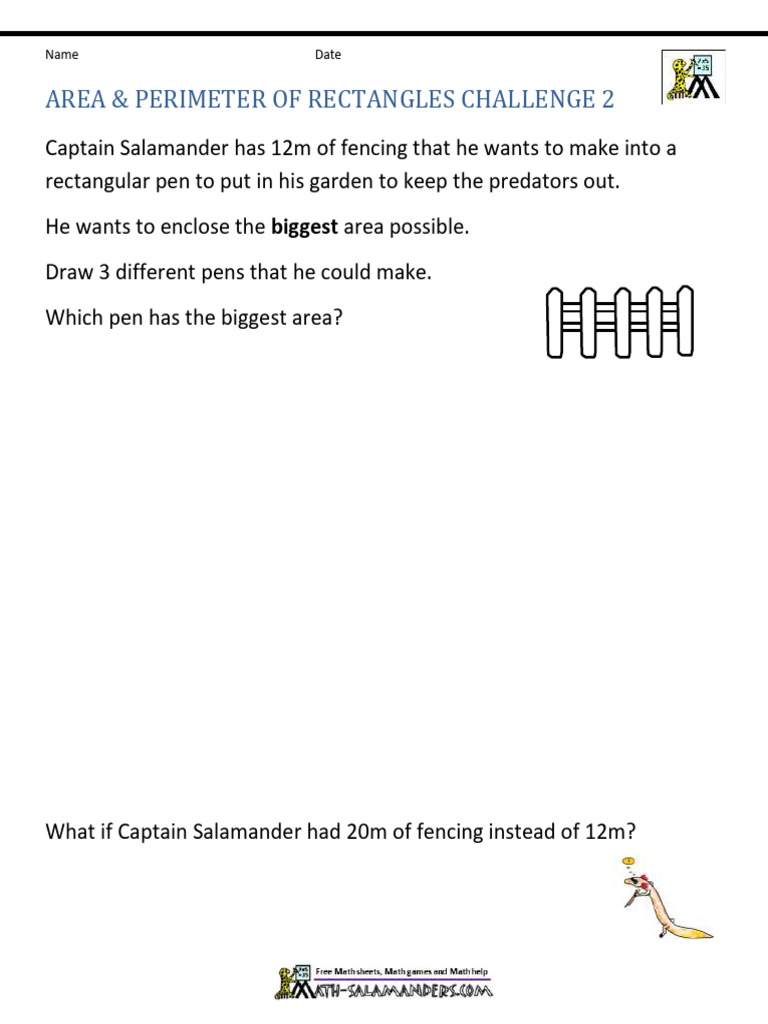 Area Perimeter of Rectangles Challenge 2 | PDF | Teaching Methods & Materials | Home & Garden