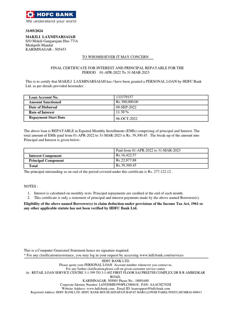 Maki1206 - Interest Certificate | PDF | Interest | Loans