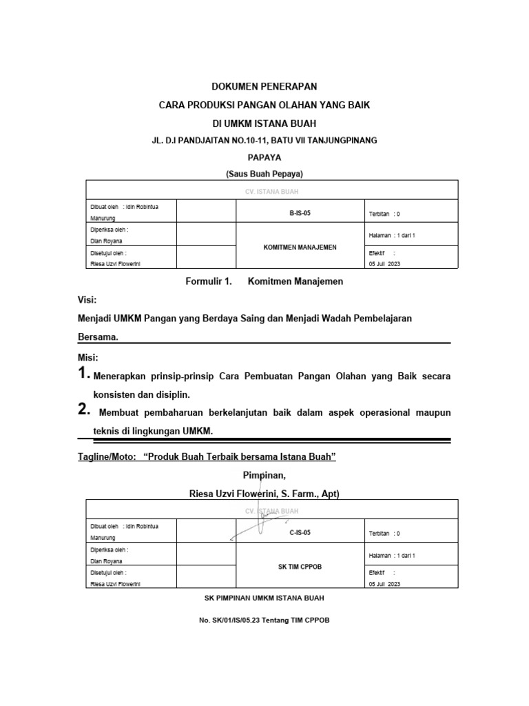 Form 1. Blangko Mendesain CPPOB (SAUS PEPAYA) | PDF