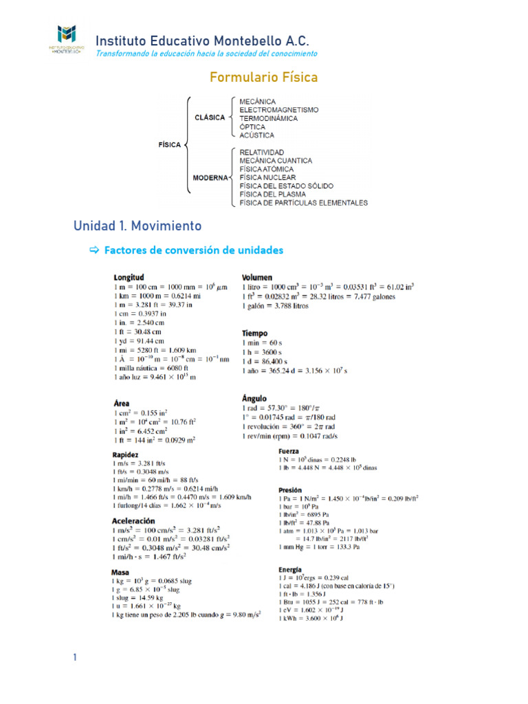 Formulario Fisica | PDF | Calor | Fuerza