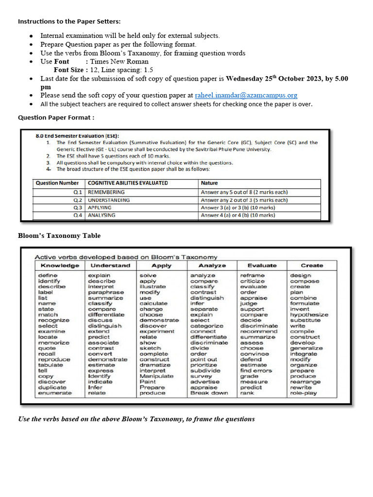 Internal Exam Question Paper Guidelines | PDF | Teaching Methods ...