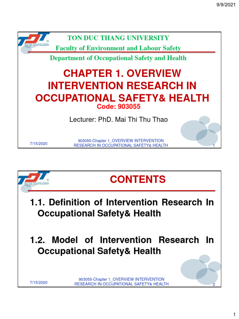 Chapter 1 - OVERVIEW INTERVENTION RESEARCH IN OCCUPATIONAL SAFETY ...