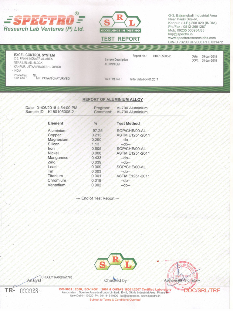 Aluminium Test Report | PDF