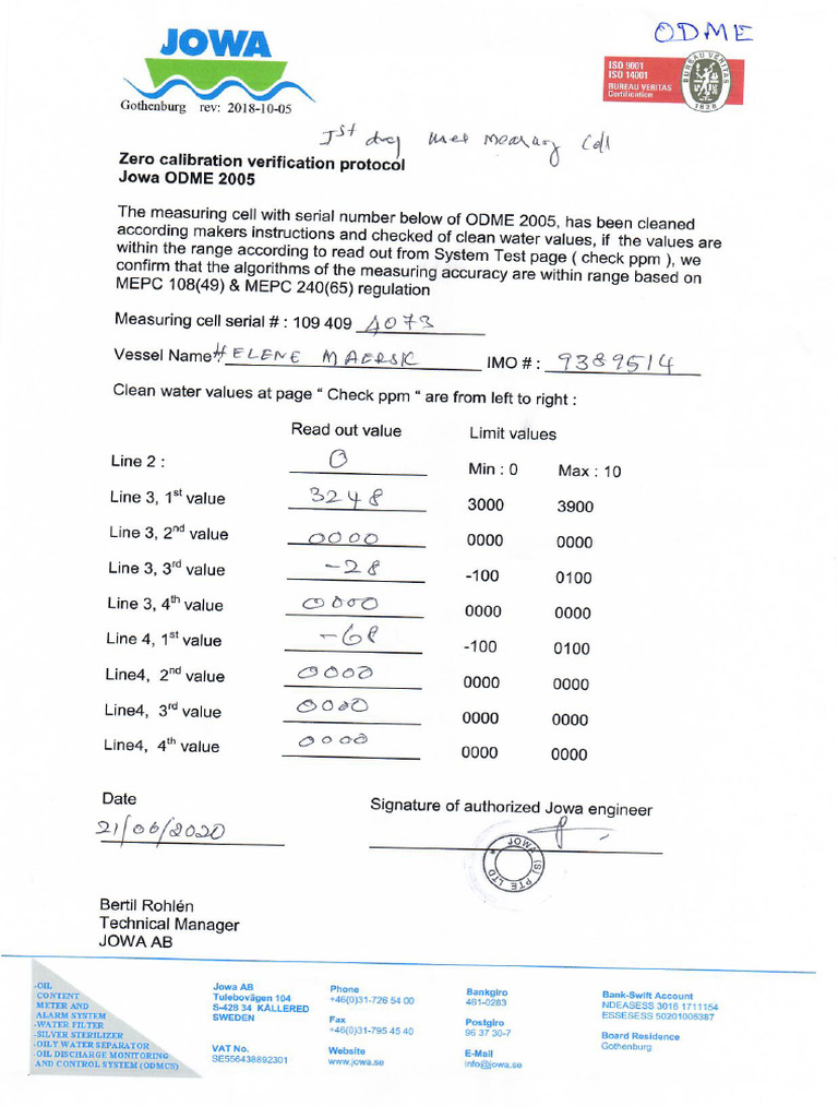 ODME Calibration Cert PDF | PDF