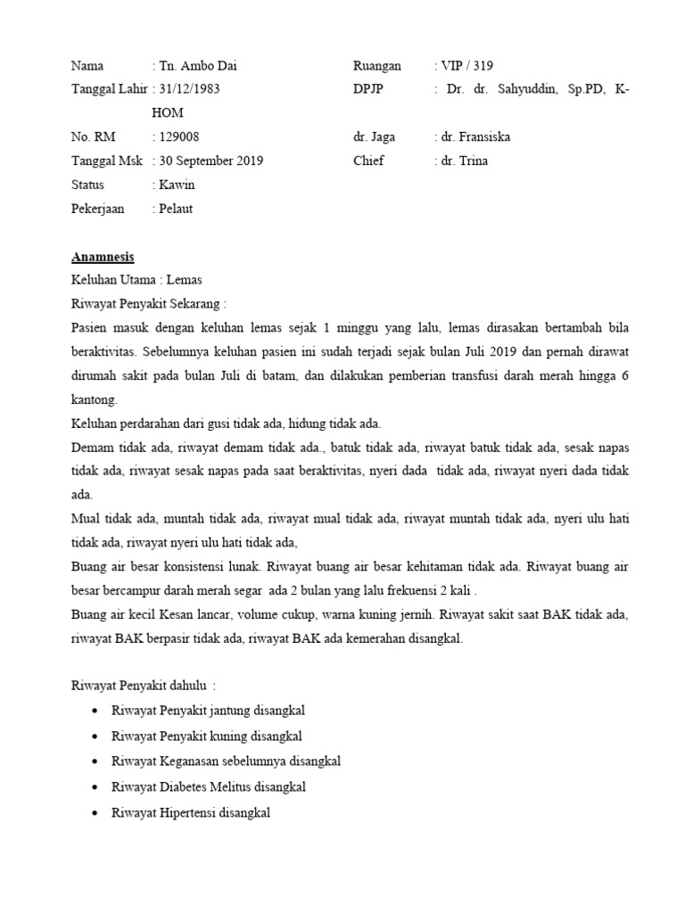 Anemia Aplastik Tn. Ambo Dai-1 | PDF