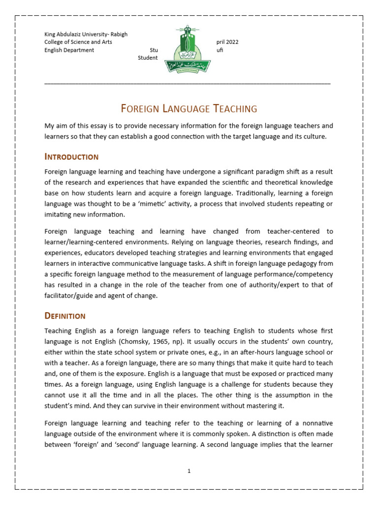Foreign Language Teaching 2 | PDF | Foreign Language | Second Language ...