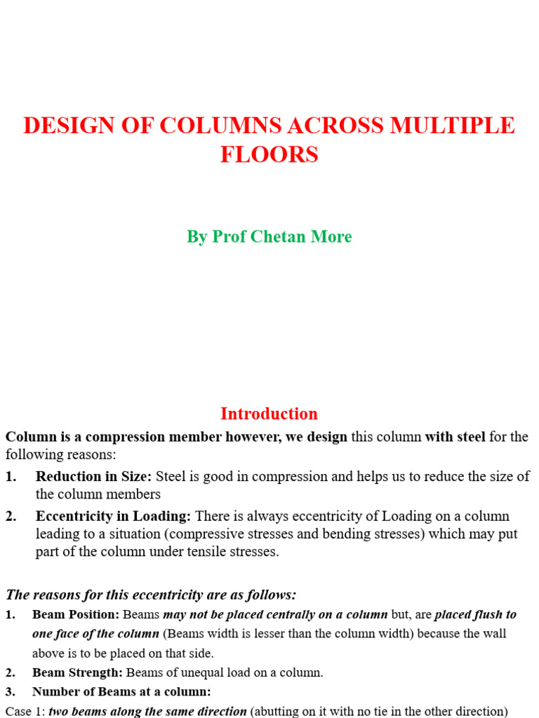 Design of Columns Across Multiple Floors | PDF | Beam (Structure) | Column