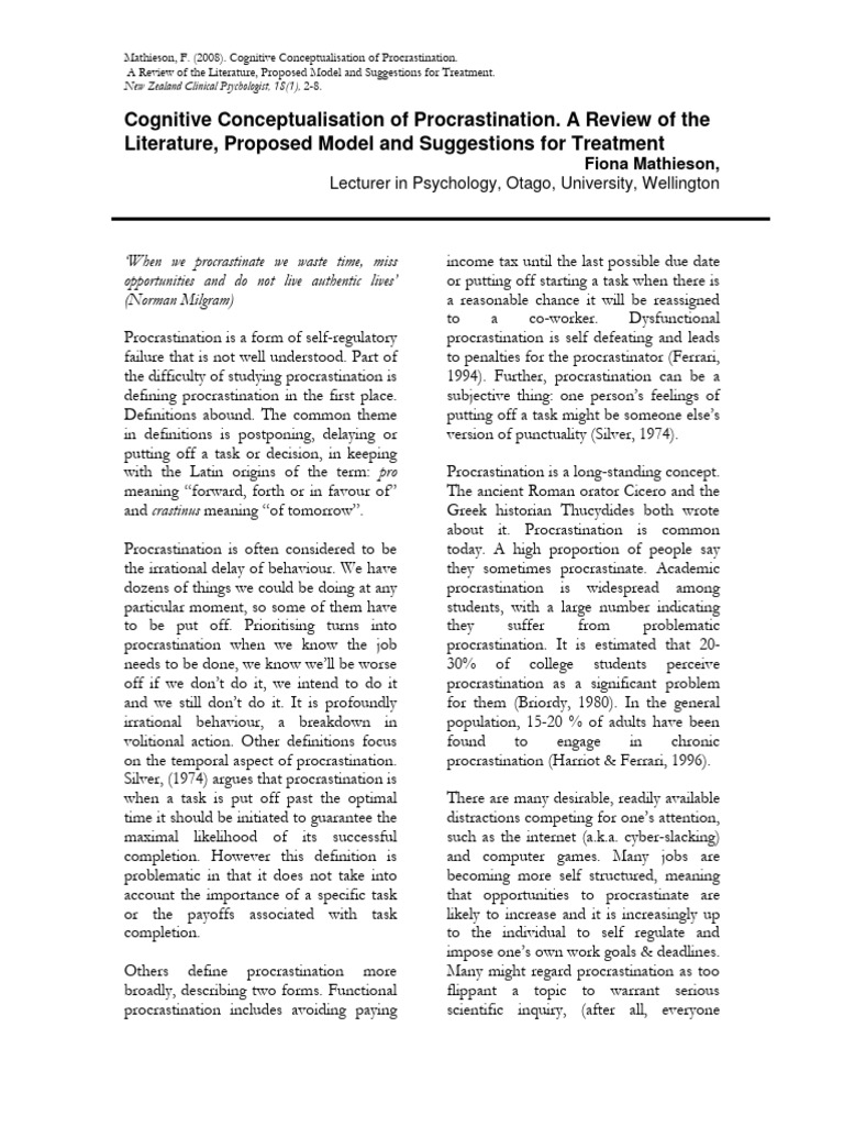 Cognitive Conceptualisation of Procrastination | PDF | Professional Skills | Procrastination