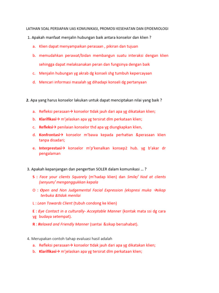 Latihan Soal Persiapan Uas | PDF | Pengembangan Diri | Kesehatan Holistik Latihan Soal Persiapan Uas | PDF | Pengembangan Diri | Kesehatan Holistik