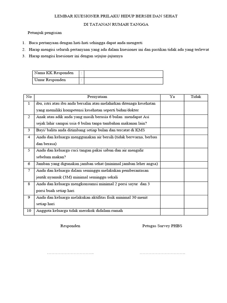 Kuesioner Phbs | PDF