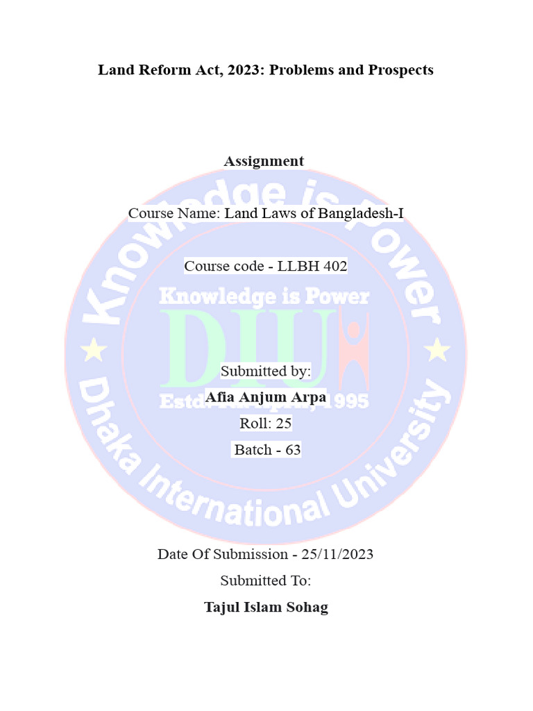 Land Reform Act 2023 - Problems and Prospects | PDF | Agriculture | Sustainable Agriculture