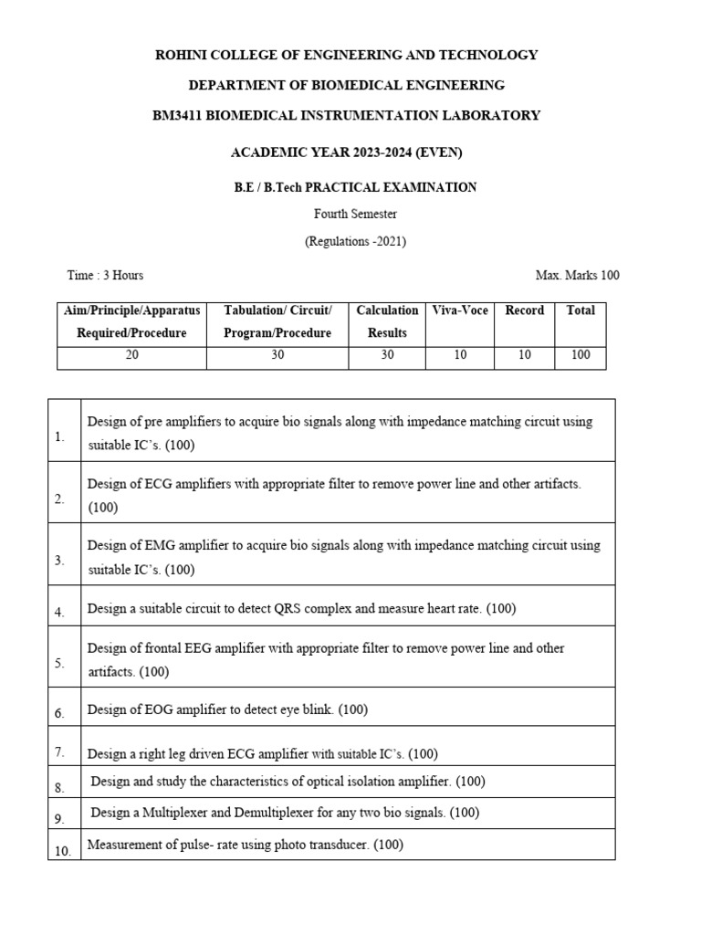 BM 3411 Lab Exam QNS | PDF