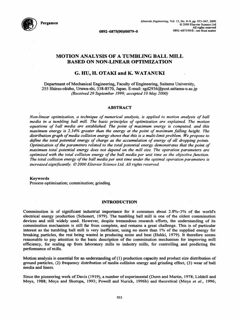 Motion Analysis of A Tumbling Ball Mill | PDF | Mill (Grinding ...