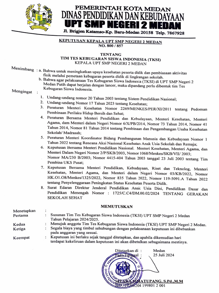 Scan SK GSS SMPN 2 Medan | PDF