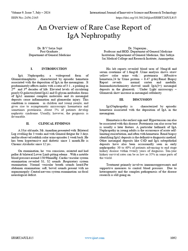 An Overview of Rare Case Report of IgA Nephropathy | PDF | Medical ...