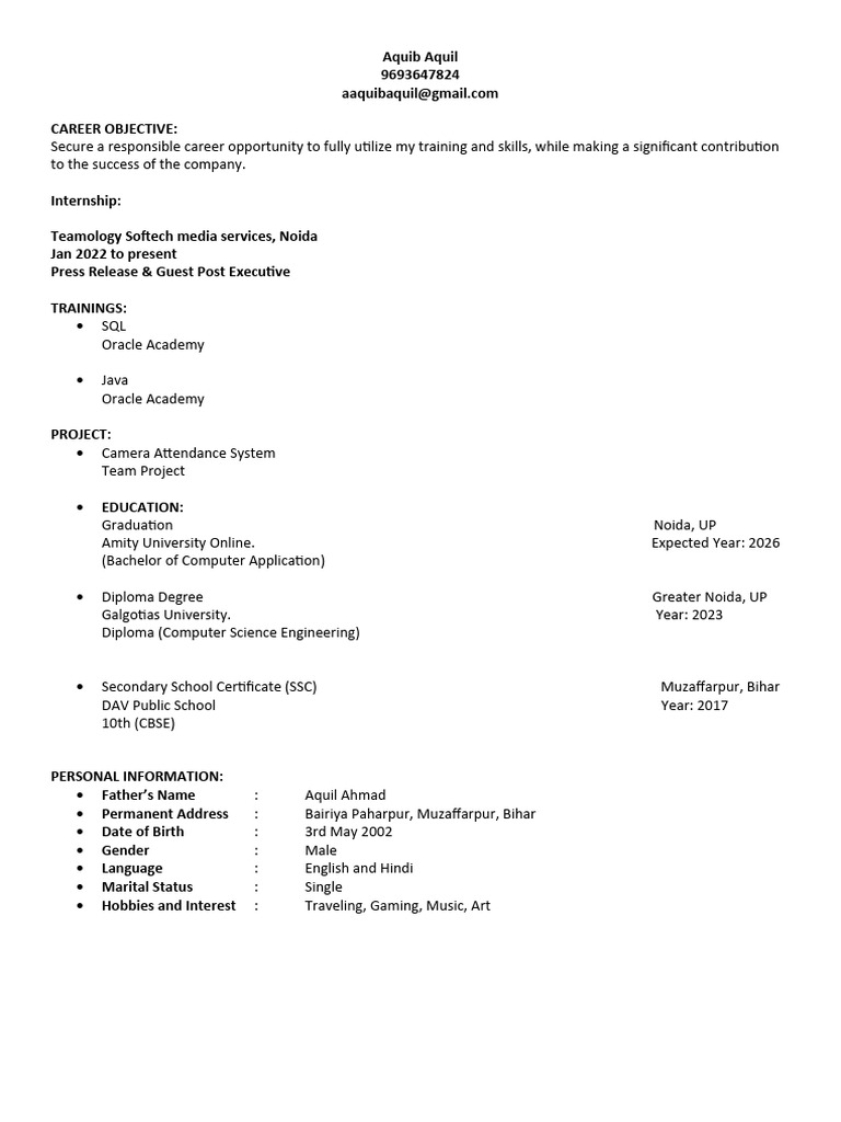 Aquib Aquil Resume | PDF