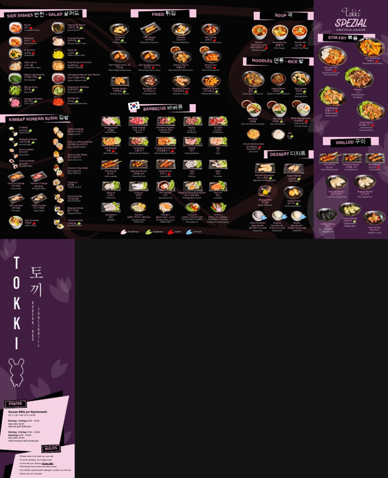 Tokki Korean BBQ Speisekarte | PDF | Korean Cuisine | Cooking
