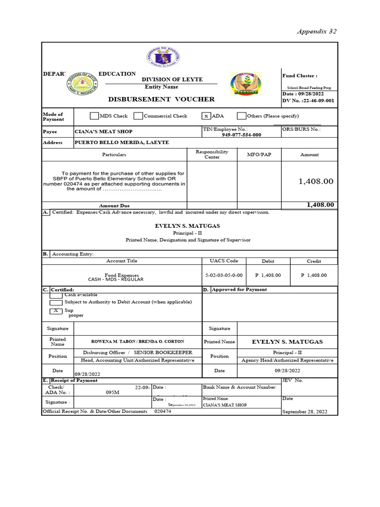 1.new Disbursement Voucher | PDF | Cheque | Payments