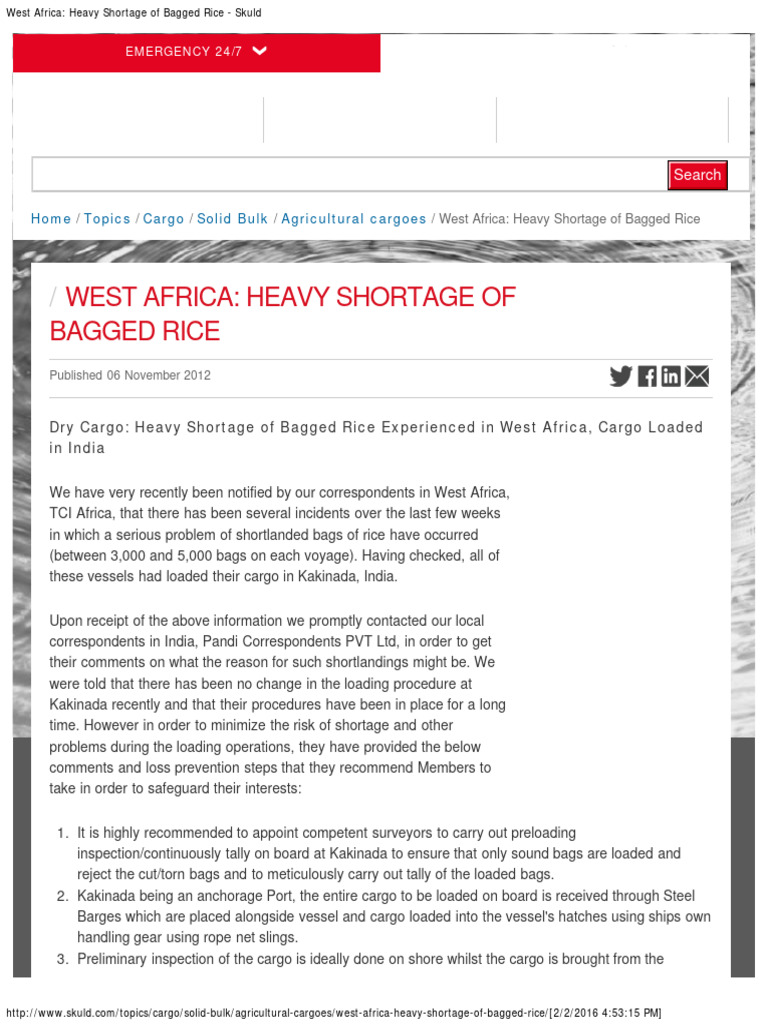 West Africa_ Heavy Shortage of Bagged Rice - Skuld | PDF | Cargo ...