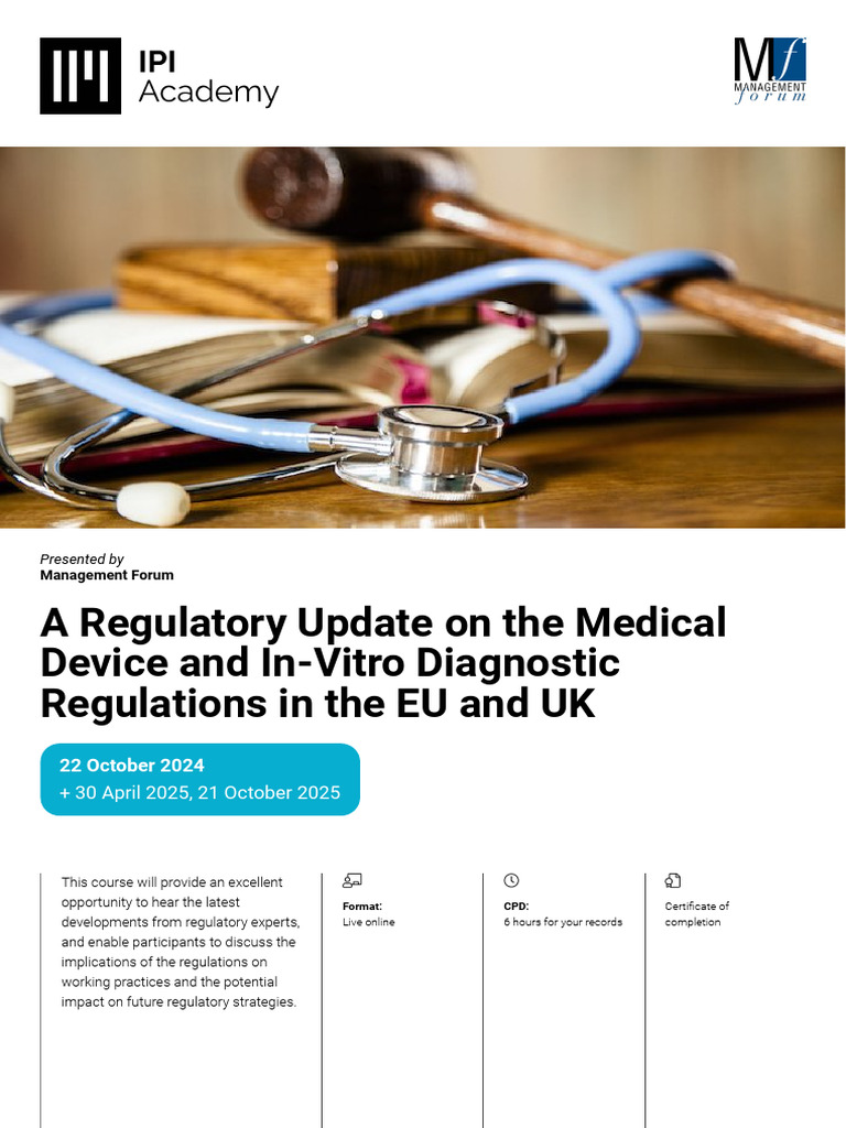 IPI 2236 A Regulatory Update On The Medical Device and in Vitro Diagnostic Regulations in The EU ...