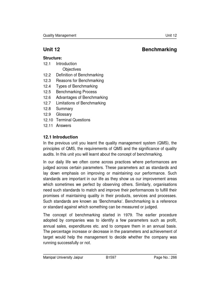 Unit 12 Benchmarking | PDF | Benchmarking | Quality Management