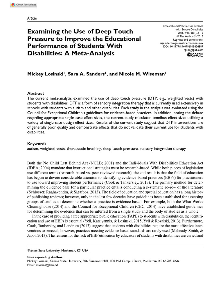 Examining The Use of Deep Touch Pressure To Improve The Educational ...