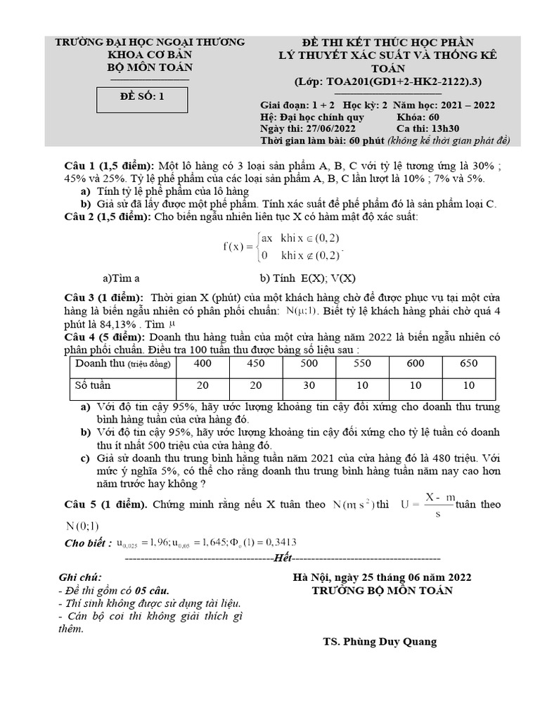 Đề thi TOA201GD12 HK2 2122.3 | PDF