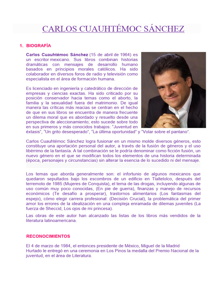 Biografía de Carlos Cuauhtémoc Sánchez | PDF | Ciencias sociales ...