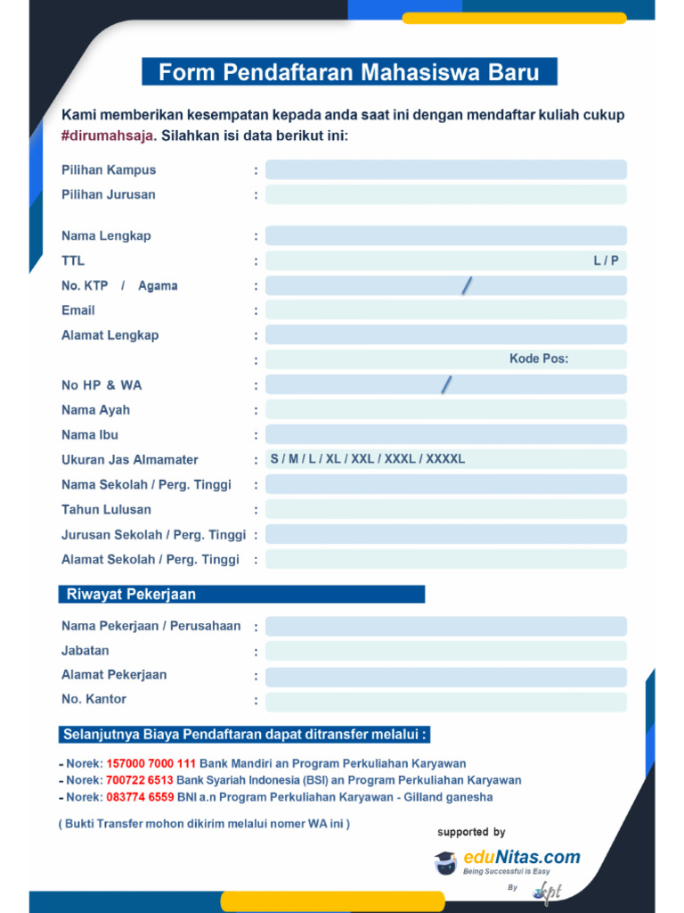 Formulir Pendaftaran Mahasiswa Baru | PDF